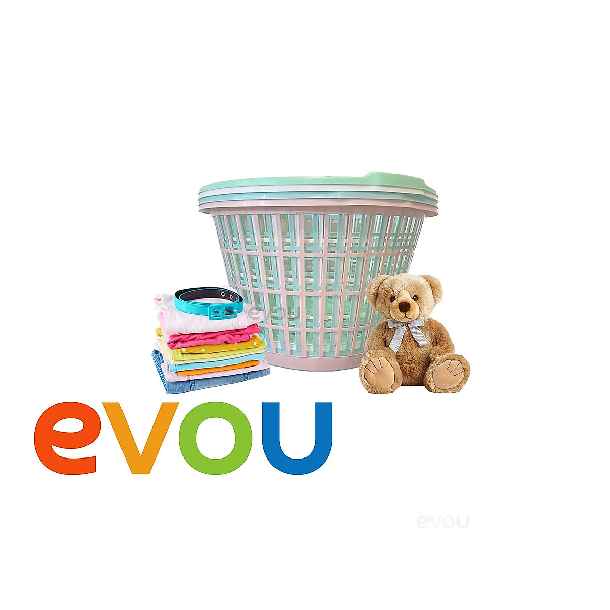 Evou Set of 4 Laundry Baskets Hampers (Several Colors) Lightweight Plastic, for Clothes, Towels, Storage of Kids & Baby Toys, Garden, 1 Bushel Capacity (White)