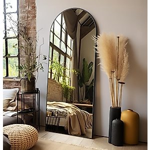 JAWGLOW Arched Floor Mirror, 65" x 21" Full Length Mirror Wall Mirror Hanging or Leaning Arched-Top Full Body Mirror with Stand for Bedroom, Dressing Room, Black
