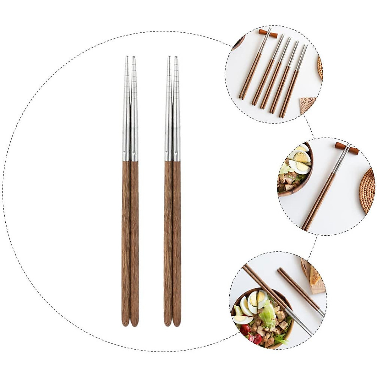 Reusable Metal Stainless Steel Chopsticks: 2 Pairs Long Cooking Chopsticks with Wooden Handle Japanese Type Sashimi Chopsticks for Home Restaurant