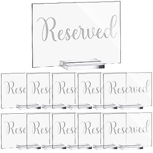10 Sets Reserved Table Signs Clear Acrylic Wedding Signs Freestanding Reserved Signs with Holder Reserved Table Tent Sign for Seating Reception Restaurant Wedding Birthday Ceremony Decor Reservation