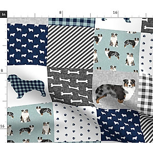 Spoonflower Fabric - Australian Pet Quilt Blue Cheater Floral Shepherd Dogs Wholecloth Top Printed on Petal Signature Cotton Fabric by The Yard - Sewing Quilting Apparel Crafts Decor