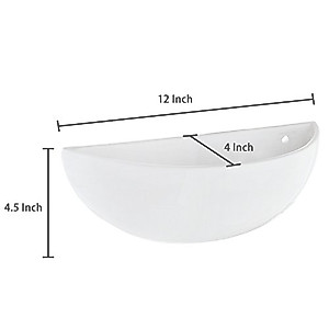 MyGift White Ceramic Wall Planters for Indoor Plants, Half Bowl Hanging Vase, Wall Mounted Succulent Planters, Set of 2