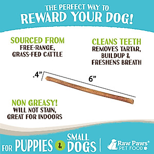 Raw Paws Thin Bully Sticks for Dogs, 6" (20 Pack) - Bully Sticks for Small Dogs Free Range Bull Pizzle - Low Odor Mini Bully Sticks for Puppies - Small Bully Sticks - Puppy Bully Sticks for Dogs