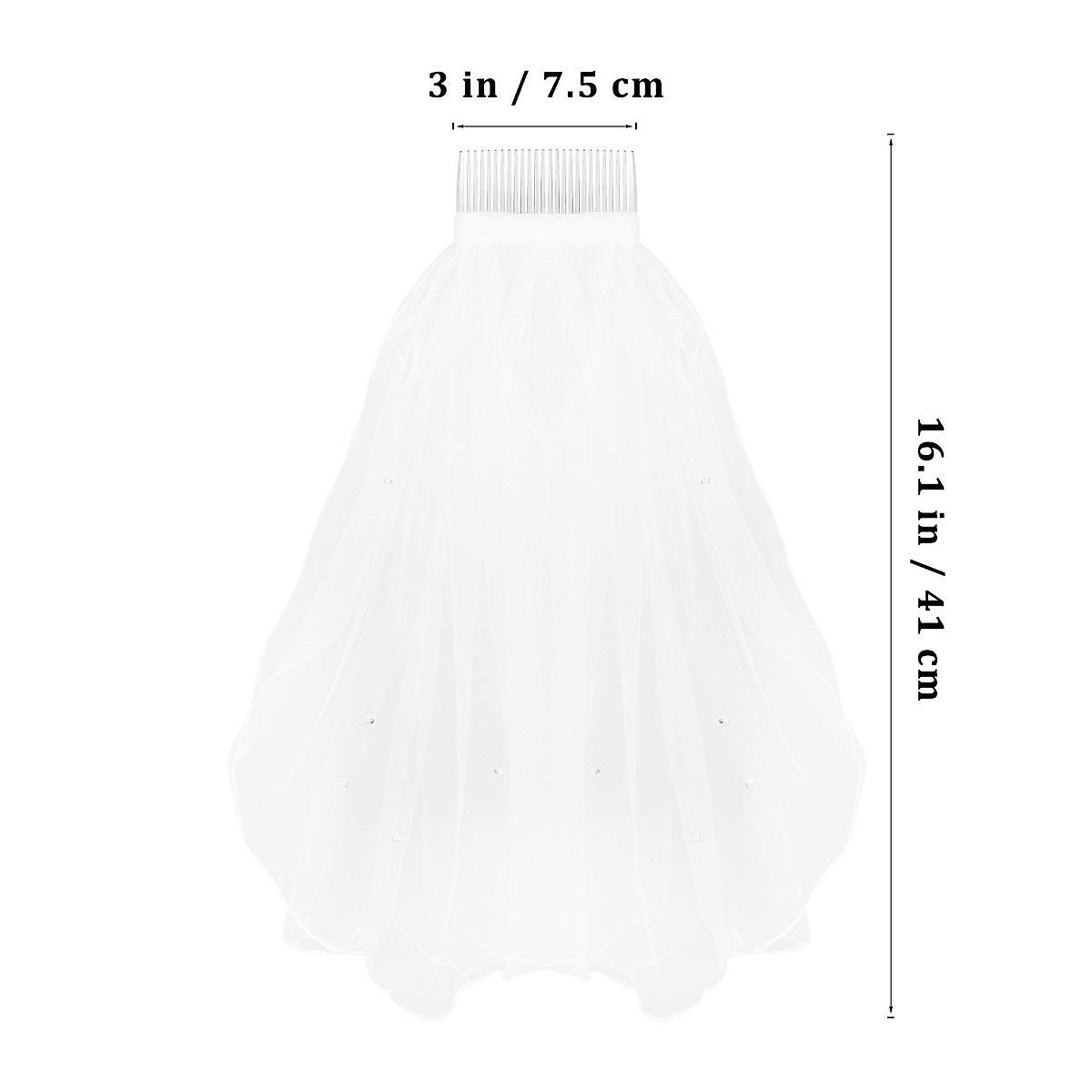 FRCOLOR Bridal Wedding Veil Women's Short Vails with Peals Tulle for Bachelorette Party 39cm/15” Single Tier Veil With Comb Wedding Party Bride Veil