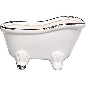 MyGift 6-Inch White Ceramic Indoor Plant Pot, Claw Foot Bathtub Mini Succulent Planter Pot, Petite French Country Bathroom Decor Soap Dish