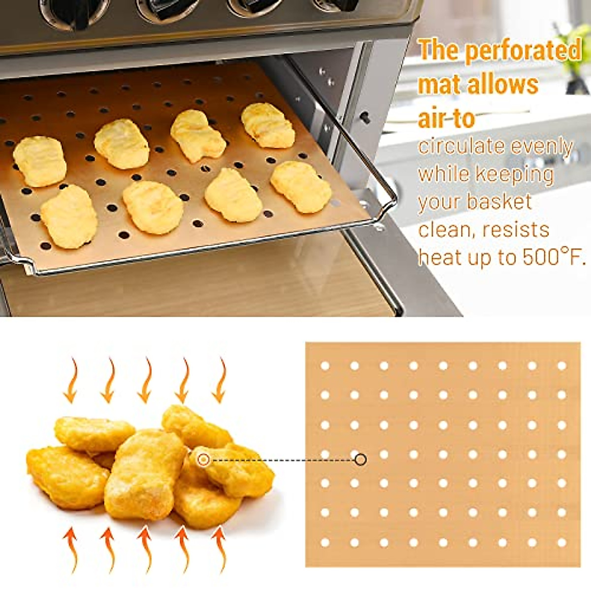 WMKGG 6 Pack Air Fryer Oven Liners Set, 9 x 11 Inch Reusable Non-Stick Toaster Oven Mats Compatible with Cuisinart, Breville, Ninja Foodi, Kalorik, Emeril Lagasse