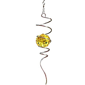 FONMY Gazing Ball Spiral Tail -Decorative Wind Spinner Sun Catcher Rainbow Maker 11 inch Tail and 2 inch Golden Crystal Orb. Indoor Outdoor Garden Decoration -13 inch Height