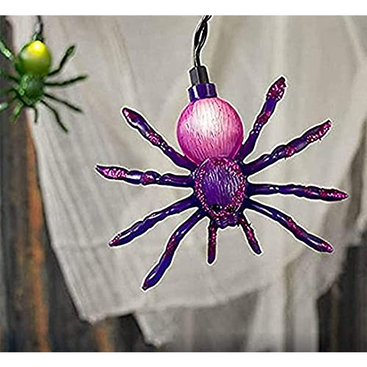SUNSGNE Halloween Spider String Lights, 8.5Ft Halloween String Lights with 10 Spider Lights, Plug in Hanging Halloween String Lights for Halloween Party, Curtain, House, Garden, Yard, Halloween Decor
