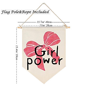 MEHOTOP Girl Power-Canvas Hanging Pennant Flag Banner Wall Sign Decor Gift for Nursery Baby Kids Girl Teen Bedroom Playroom Front Door Bowknot Play Room Wall Banners Birthday Christmas Gifts|Pink, Bow