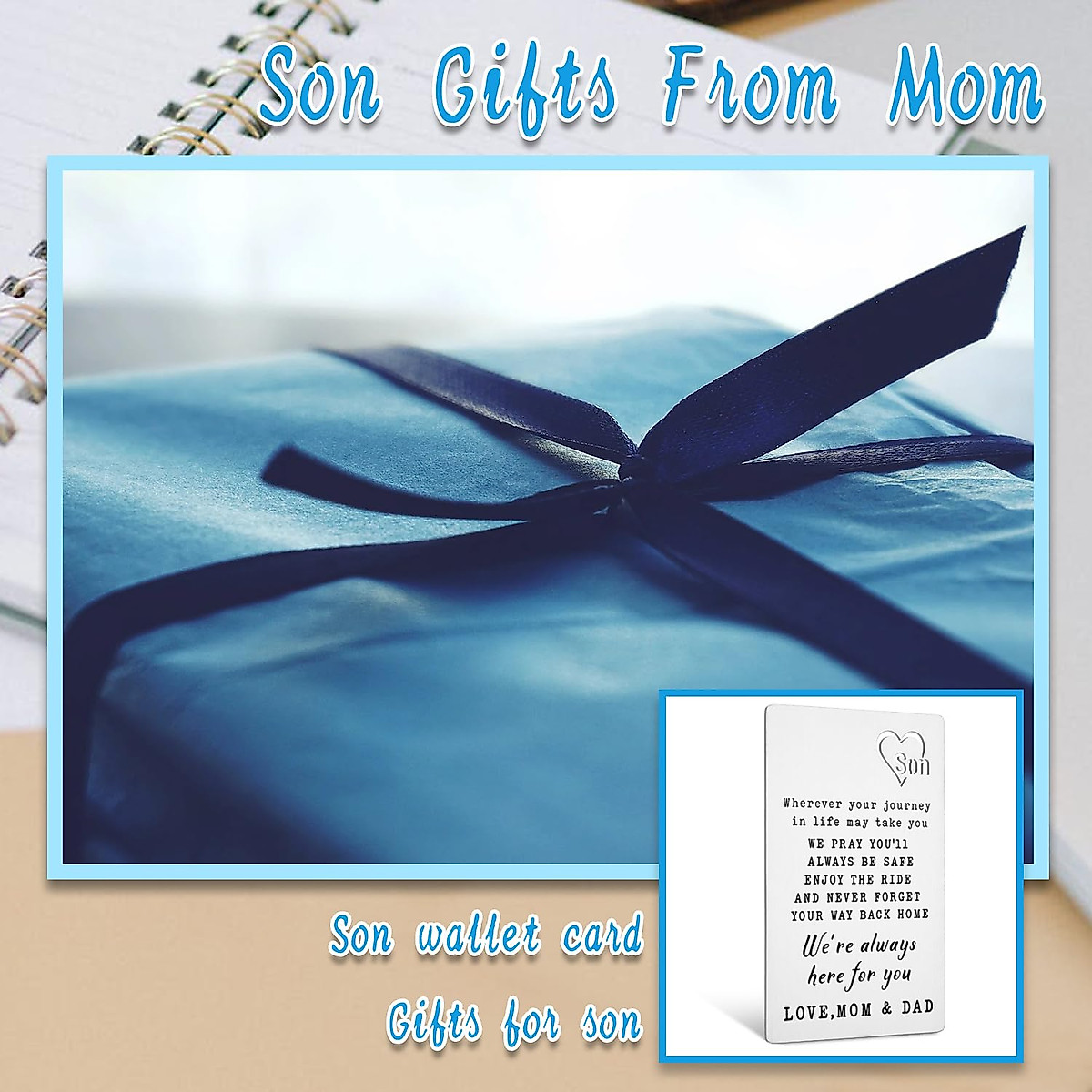 TRCENDE To Our Son Gifts from Mom and Dad Engraved Wallet Insert gift for Son, Son Birthday Card College Graduation Gifts for Son Back To School Birthday Graduation Christmas gift xson1