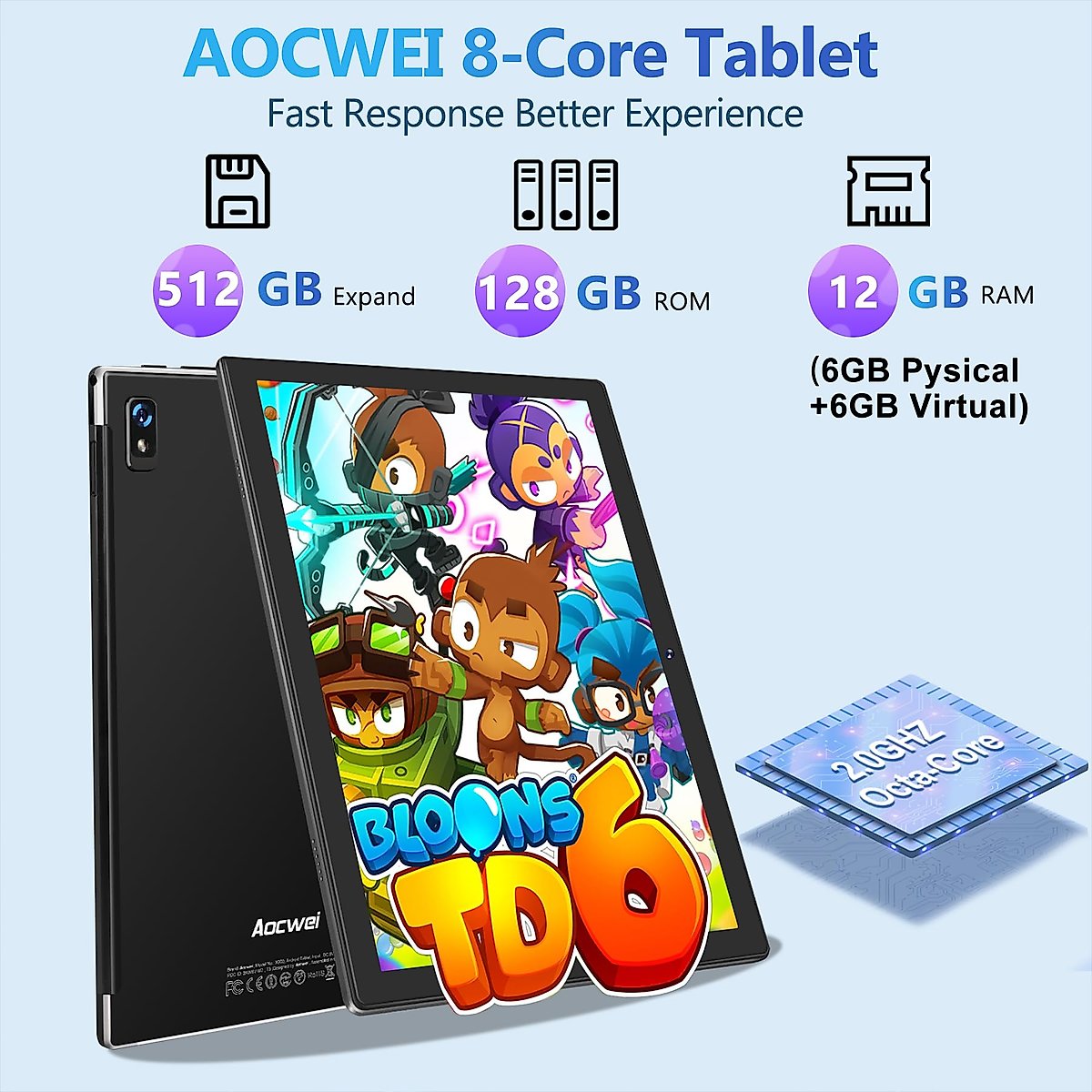 2024 Newest 10 Inch Tablet Android 13 Tablets with Keyboard, 12GB RAM 128GB ROM 512GB Expand, Octa-Core, 5G/2.4G WiFi, HD IPS Display, 8000mAh Tablet PC with Case Mouse GPS Split Screen Support-Black