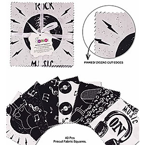 Soimoi Rock Music Print Precut 5-inch Cotton Fabric Quilting Squares Charm Pack DIY Patchwork Sewing Craft- White & Black