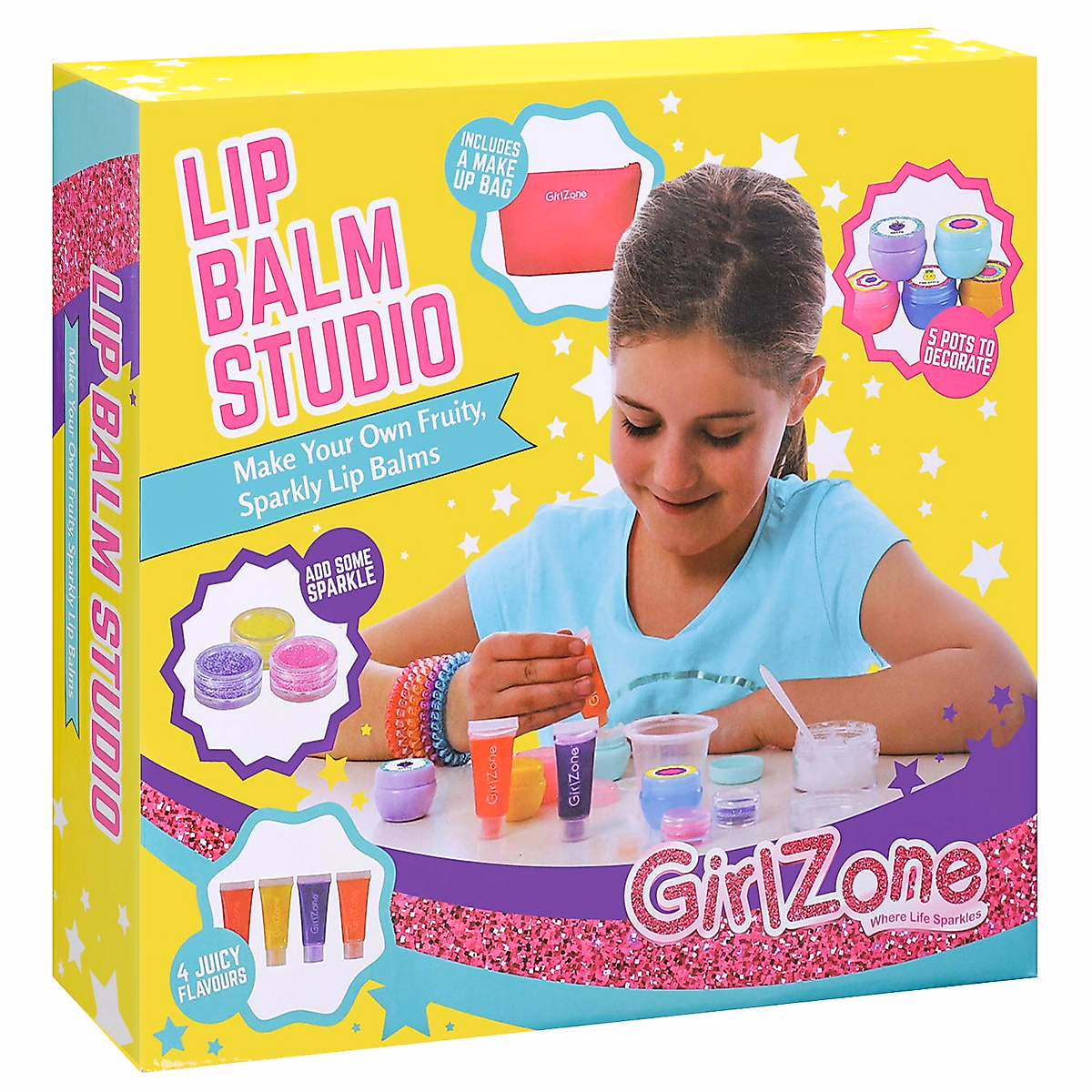 GirlZone Lip Balm Making Kit, 25-Piece Makeup and Lip Gloss Set with Glitters, Stickers & More, Fabulous Girls Toys Age 8 & Great Gift Idea for Kids