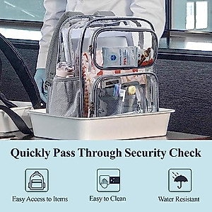 PACKISM Clear Backpack for School - 17" Heavy Duty PVC Transparent Backpacks with Multi-pockets for College Workplace Security, Grey(for age 12 above)