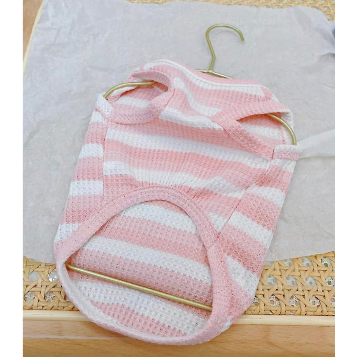 QWINEE Striped Dog Tank Top Cute Sleeveless Puppy Clothes Dog Shirt Breathable Casual Pet Vest for Small Medium and Large Cats Dogs Kitten Pink and White S