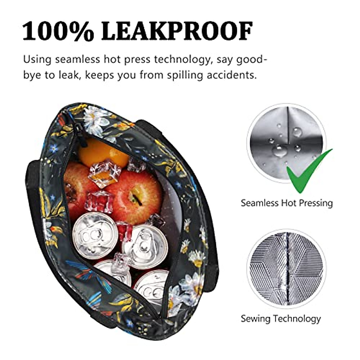 Gloppie Lunch Bag Women Insulated Lunch Bag Adults Lunch Box Leakproof Lunch Tote Thermal Cooler Bag Meal Prep Bag Snack Bags for Work Travel Picnic Hummingbird Daisy 9L