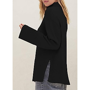 ZESICA Women's Turtleneck Sweaters Fall Winter Long Sleeve Oversized Split Hem Knitted Pullover Jumper Sweater Tops,Black,Large