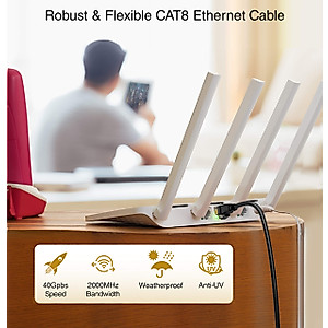 BlueRigger CAT 8 Ethernet Cable - 50FT Regular (RJ45, 40Gbps, 2000MHz, CAT8 Internet Cable) High Speed LAN Network Cable - Compatible with Game Consoles, HDTV, Router, PC