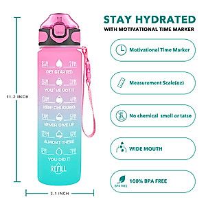 Enerbone 32 oz Drinking Water Bottle with Times to Drink and Straw, Motivational with Carrying Strap, Leakproof BPA & Toxic Free, Ensure You Drink Enough Water for Fitness Gym Outdoor