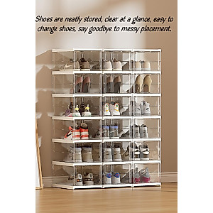 FUYUN Plastic Shoe Organizer - Stackable and Foldable 6-Tier Shoe Boxes for Closet, Clear and Space-Saving Sneaker Containers, No Assembly Required