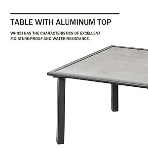 Domi Outdoor Chairs Set of 2 with Side Table, All-Weather Modern Plastic Metal Dining Chairs Patio Furniture with Arms & Removable Gray Cushions for for Balcony, Backyard, Pool, Porch