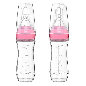 Goji Baby - 4 oz Silicone Baby Food Dispensing Spoon - 2 Pack - Great for 4+ Month Infants - Includes Stopper - Easy to Use and Mess-Free - Precise Food-Release Feeder - Great for Travel (Pink)