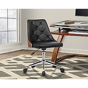 Armen Living Diamond Office Chair in Black Faux Leather and Chrome Finish