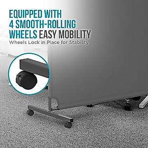 Steel-AID 60-inch Rolling Privacy Room Divider - Freestanding Office Wall Partition with Non See-Through Blackout Screen - Sturdy & Durable Iron Frame - Rolling Wheels - Black, White, Gray & Blue