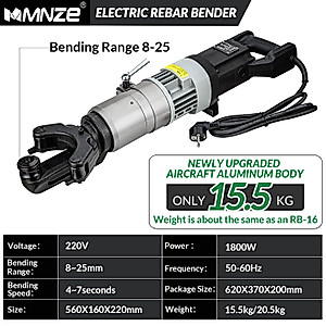 MMNZE Electric Hydraulic Rebar Bender, Bending Angle 0-130 Degrees, 110V 900W 16MM Hand Hold Portable Rebar Bender, Bending Machine for Bending Rebar, Steel Bar, Steel Rod