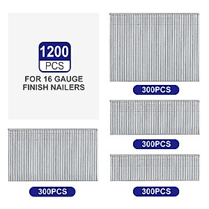 HW HAMWOO 16 Gauge by 1 to 2-1/2 in Multi-Pack Finish Nails,1200-Pack Including 1"- 300;1-1/4"- 300; 2"- 300; 2-1/2"- 300,Suitable for Most Brand of 16 Gauge Pneumatic and Electric Brad Nailer