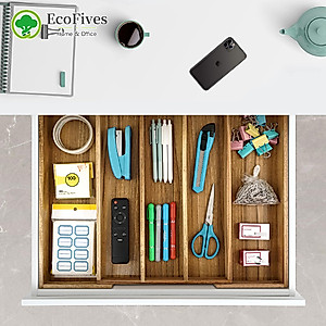 EcoFives Bamboo Silverware Organizer, Expandable Kitchen Drawer Organizer for Cutlery, Wooden Utensil Holder, Multi-Function Drawer Storage, 5-7 Compartments