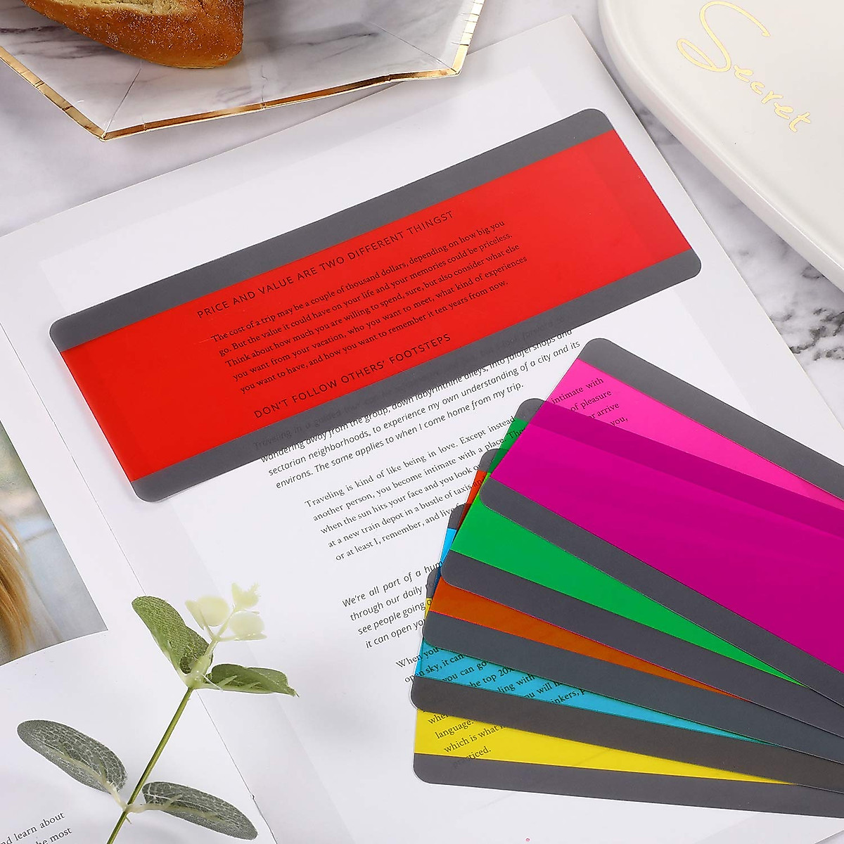 Zonon 6 Pieces Guided Reading Highlight Strips Colored Overlay Highlight Bookmarks of Small Paragraph Size Tracking Rulers Dyslexia Tools for Kids Teacher Supply