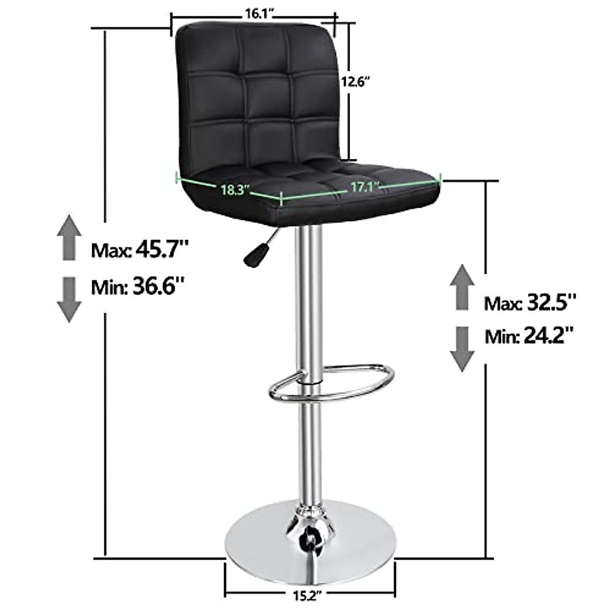 ZENY Set of 4 Adjustable Swivel Barstools, Modern PU Leather Kitchen Counter Bar Stools, Square Back Bar Stool
