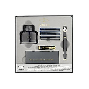 Parker IM Fountain Pen Kit, Black Lacquer with Gold Trim, Ink Bottle Refill, Ink Cartridge Refills, Ink Bottle Converter