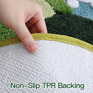 COMBLUE Round Moss Bathroom Rugs Non Slip, Cute Aesthetic Funky Microfiber Shaggy Tufted Circle Moss Bath Mat For Living Room Bedroom Decor, Soft and Absorbent, Machine Washable, Light Blue 40x40 Inch