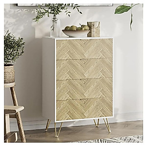 Masupu 4 Drawer Dresser, Drawer Chest, Tall Storage Dresser Chest Cabinet Organizer Unit with Gold Metal Hands and Legs, White Dresser, Small Dresser for Bedroom, Living Room, Closet, Hallway