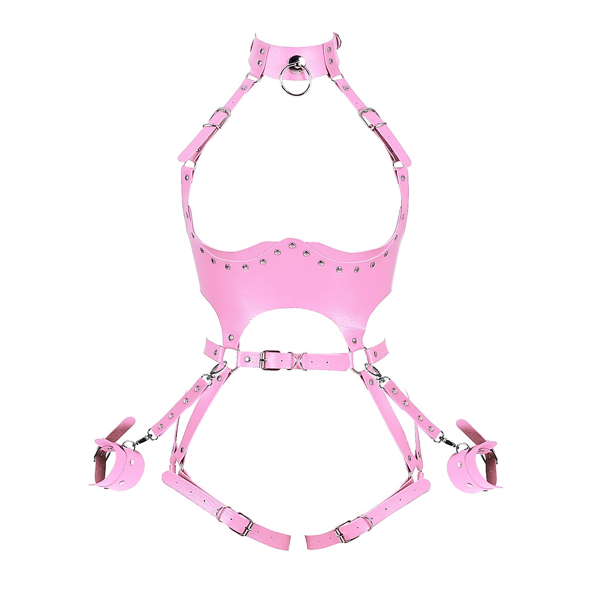 Waist Garter belt Punk Full body harness for women Photography Dance Rock Halloween Leather cage Chest strap set (Pink)
