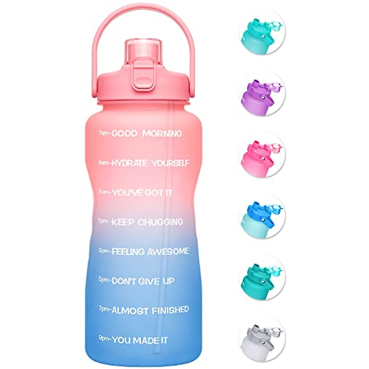 Half Gallon Water Bottle with 2-in-1 Lid (Straw lid/Chug Lid), Geritto 64oz Large Capacity Water Jug BPA-free Gallon Water Bottle, Leak-proof Water Jugs, Water Bottle with Time marker for Gym Outdoor Camping On-the-Go
