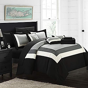 Chic Home 10-Piece Bed in a Bag Comforter Set, Brushed Microfiber,Shams, Decorative Pillows and Sheet Set Included, Queen, Black