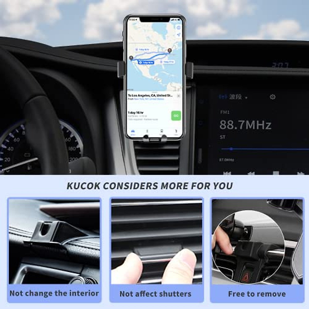 KUCOK Car Phone Holder Mount Fit for Toyota Highlander 2014/2015/2016/2017/2018/2019,Cell Phone Holder Air Vent Dash Mount with iPhone 4.7-6.7 Inch Smart Phone,Custom Fit Auto Phone Mount