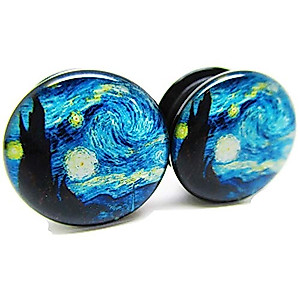 Pierced Republic A Starry Night Ear Plugs - Acrylic Screw-On - New - 14 Sizes - Pair (1 1/8" (28mm))