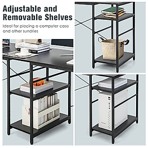 COSTWAY L-Shaped Corner Desk, Convertible Computer Desk with 4-Tier Shelves & 3 Cable Holes, Modern Gaming Writing Workstation, 95 Inch 2-Person Long Computer Desk for Home Office (Black)