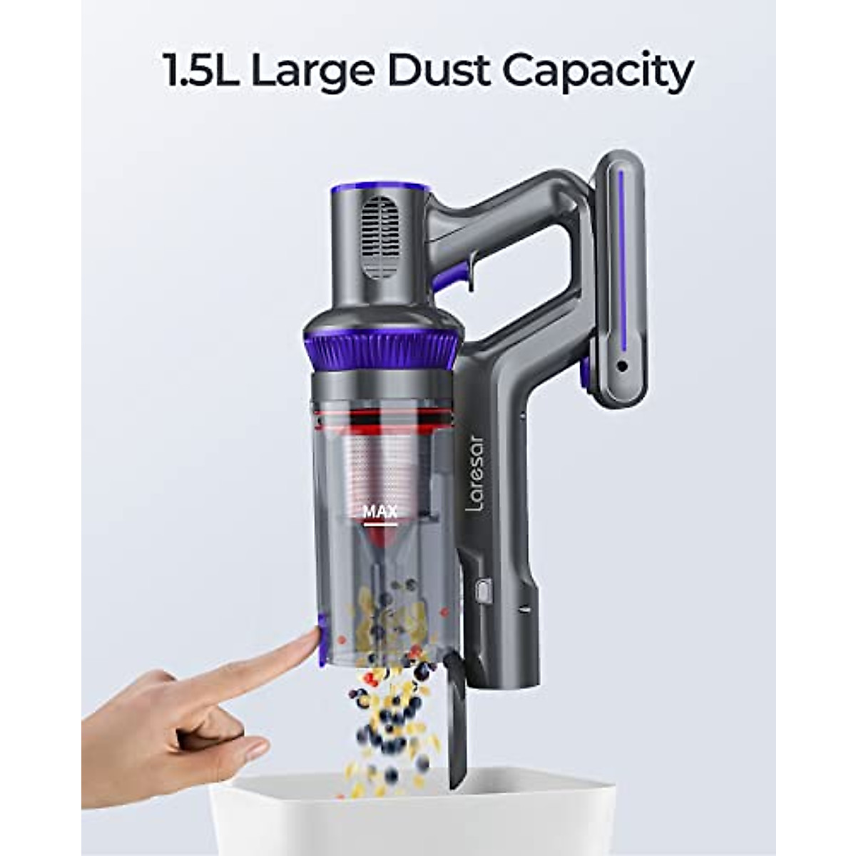 Laresar Cordless Vacuum Cleaner, 400W/33000pa Stick Vacuum Cleaner with Touch Screen, Up to 50 Mins Runtime, Handheld Anti-Tangle Vacuum Cleaner, Edge Cleaning, Pet Hair, Carpet and Hardwood Floor