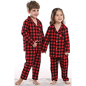 QZH.DUAO Infant Toddler Boy's 2 Piece Cute Plaid Sleepwear Loungewear Nightwear Pajamas Set, Black Red, 7-8 Years = Tag150A