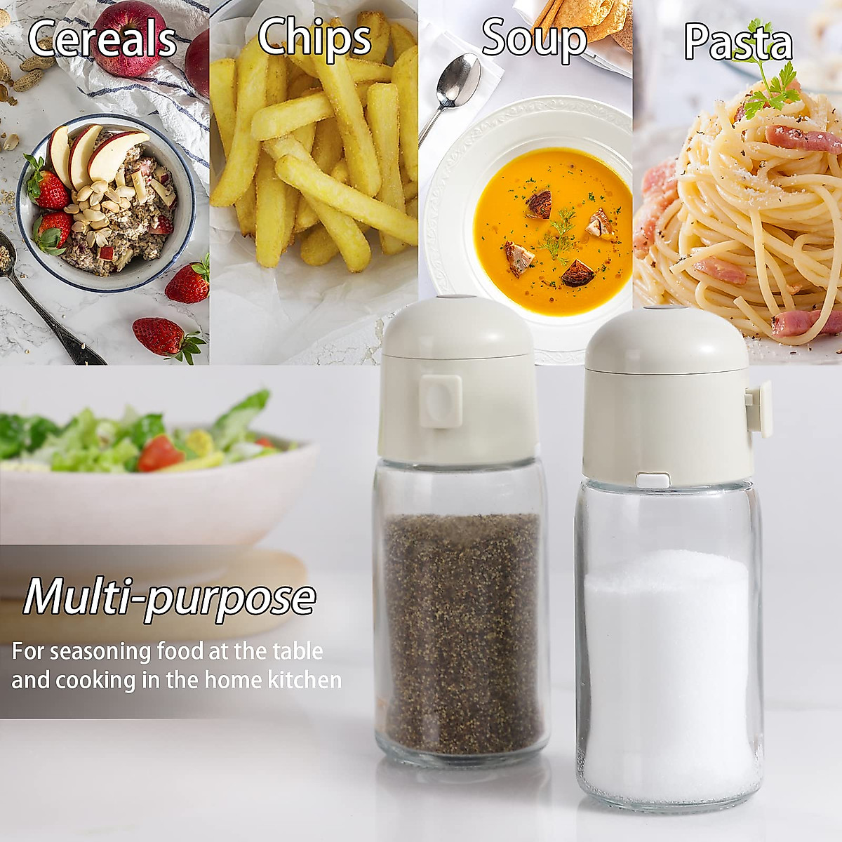 Salt and Pepper Shakers Set,Powder Sugar Shaker,7oz Glass Bottom,Measuring Seasoning Bottle, Salt Control Bottle for Cooking,Camp,BBQ, Travel Salt Shaker,Cooking Helper