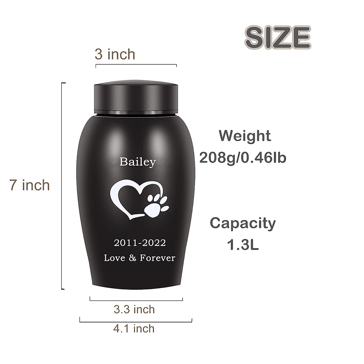 Yoinnt Personalized Pet Urns for Dogs and Cats, Customize Ashes Keepsake, Memorial Urns with Paw Print, Stainless Steel Cremation Loss Memorial Remembrance Gift