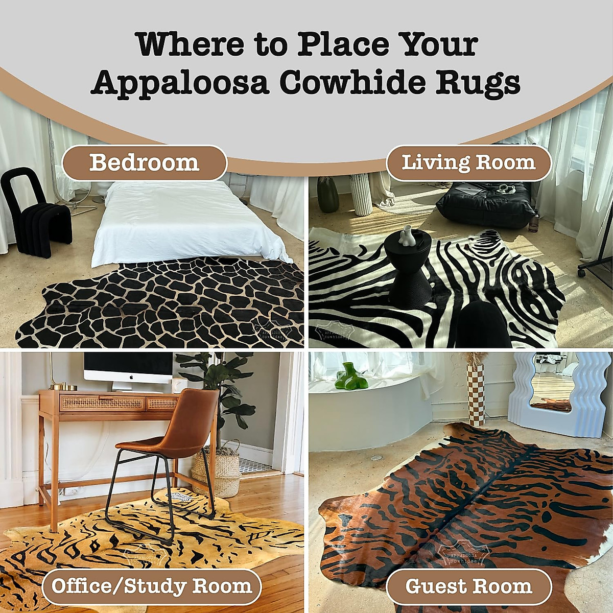 Animal Print Cowhide Rug Collection - Natural Cowhide Rugs for Living Room & Bedroom - Shiny & Modern Accent Rug - Genuine Leather & Fur Cow Hide Rug - Giraffe Large