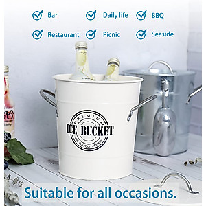 Home by Jackie Inc T586A 4L Cream White Metal Galvanized Double Walled Ice Bucket Set with Lid and Scoop
