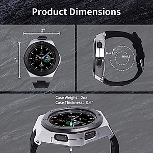 DGYSG Luxury Case Designed for Samsung Galaxy Watch 4 Classic 46mm 2021, Rugged Military Protective Metal Bumper Case with Tactical Silicone Band for Men, Silver
