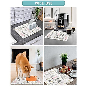 Coffee Mat for Counter,Merry Christmas Xmas Tree Snowflake Texture Pink Absorbent Hide Stain Coffee Bar Mat,Non-slip Coffee Bar Accessories Kitchen Drying Mat Fit Under Coffee Maker Espresso Machine